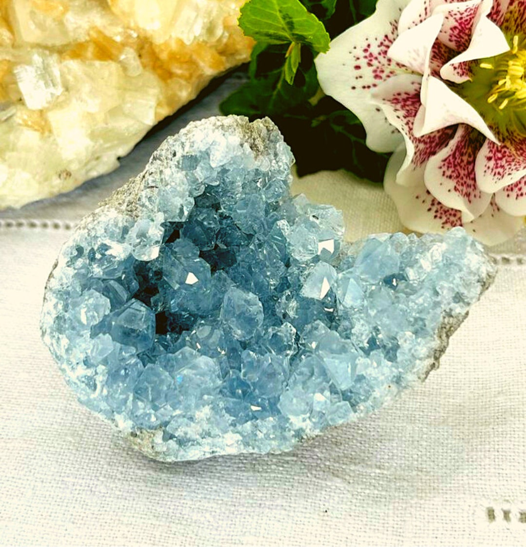 Celestite Crystal Cluster (350–500g) – Crown Chakra Stone for Angelic ...