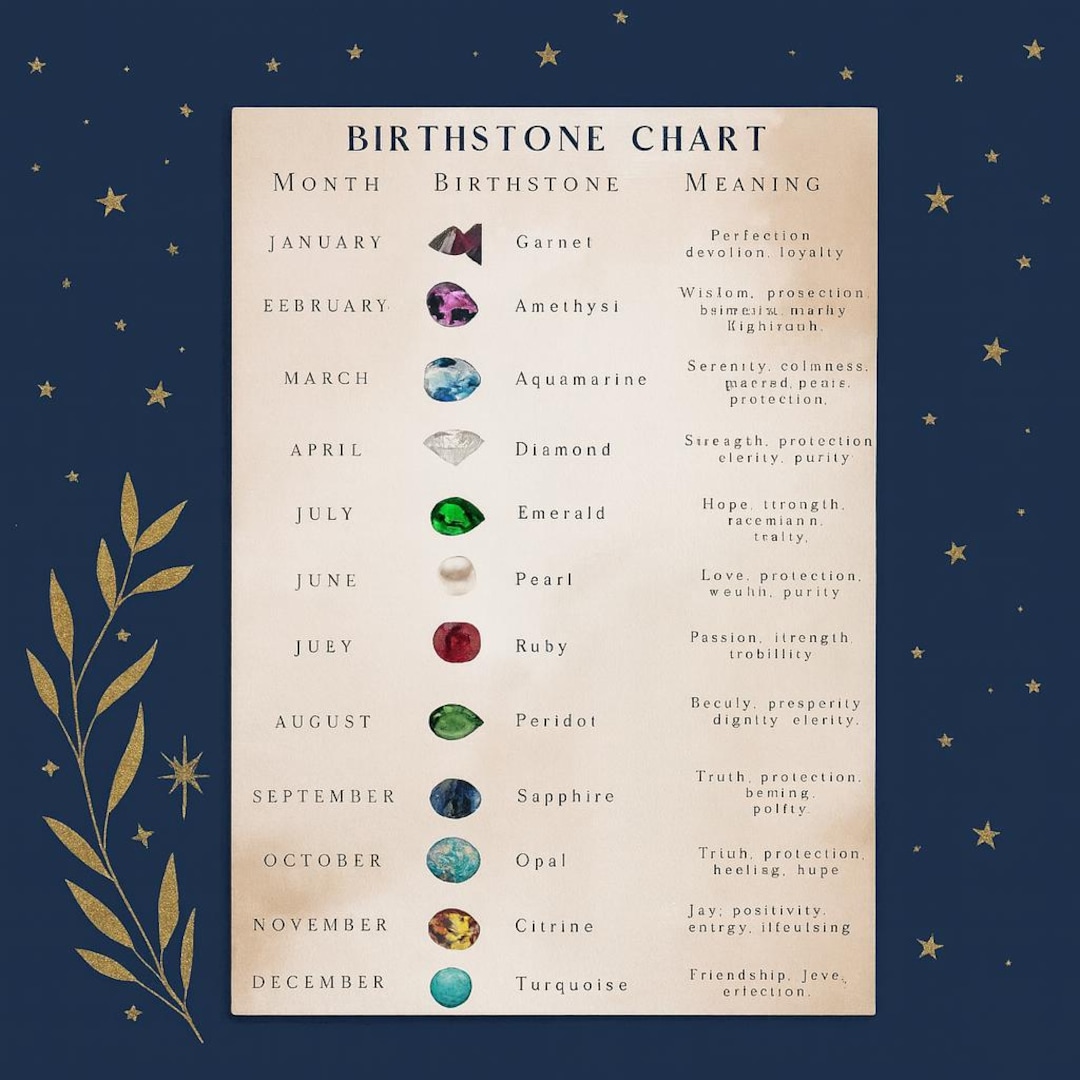 Birthstone Chart Digital Download - Zodiac Crystals & Birth Stones ...