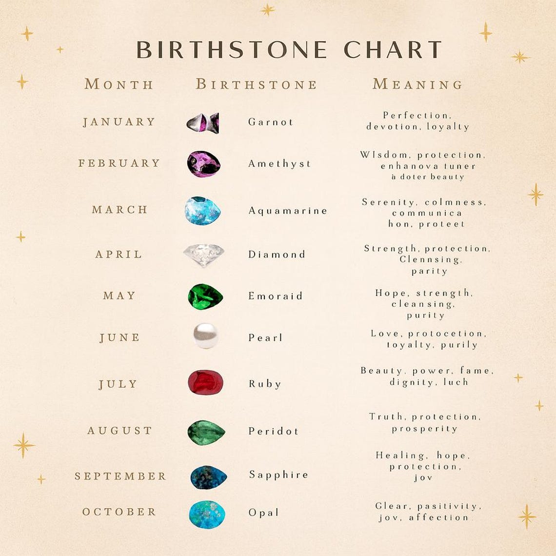 Birthstone Chart Digital Download - Zodiac Crystals & Birth Stones ...