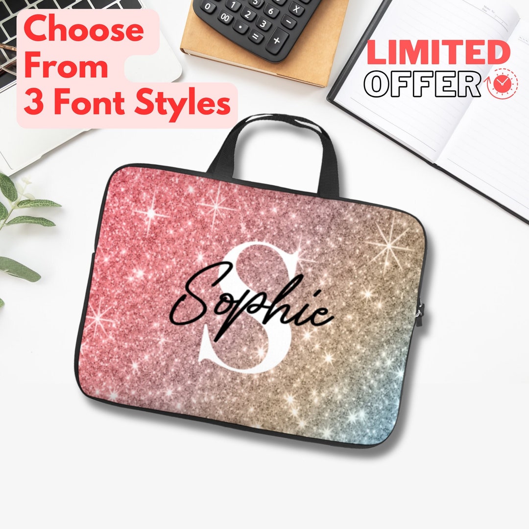 Colorful Glitter Monogram Laptop Sleeve, Sparkle Designer Bag MacBook ...