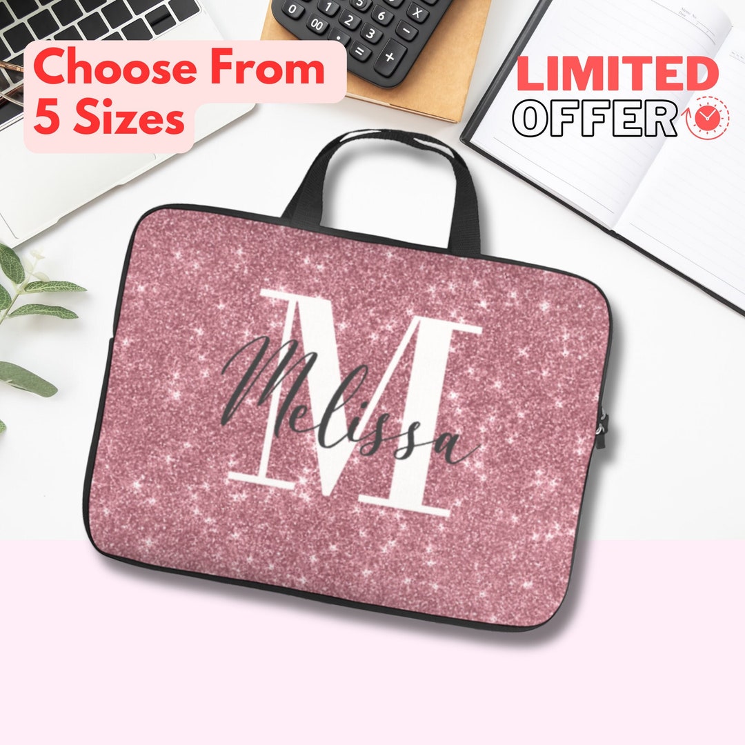Pink Glitter Monogram Laptop Sleeve, Sparkle Designer Bag MacBook Air ...
