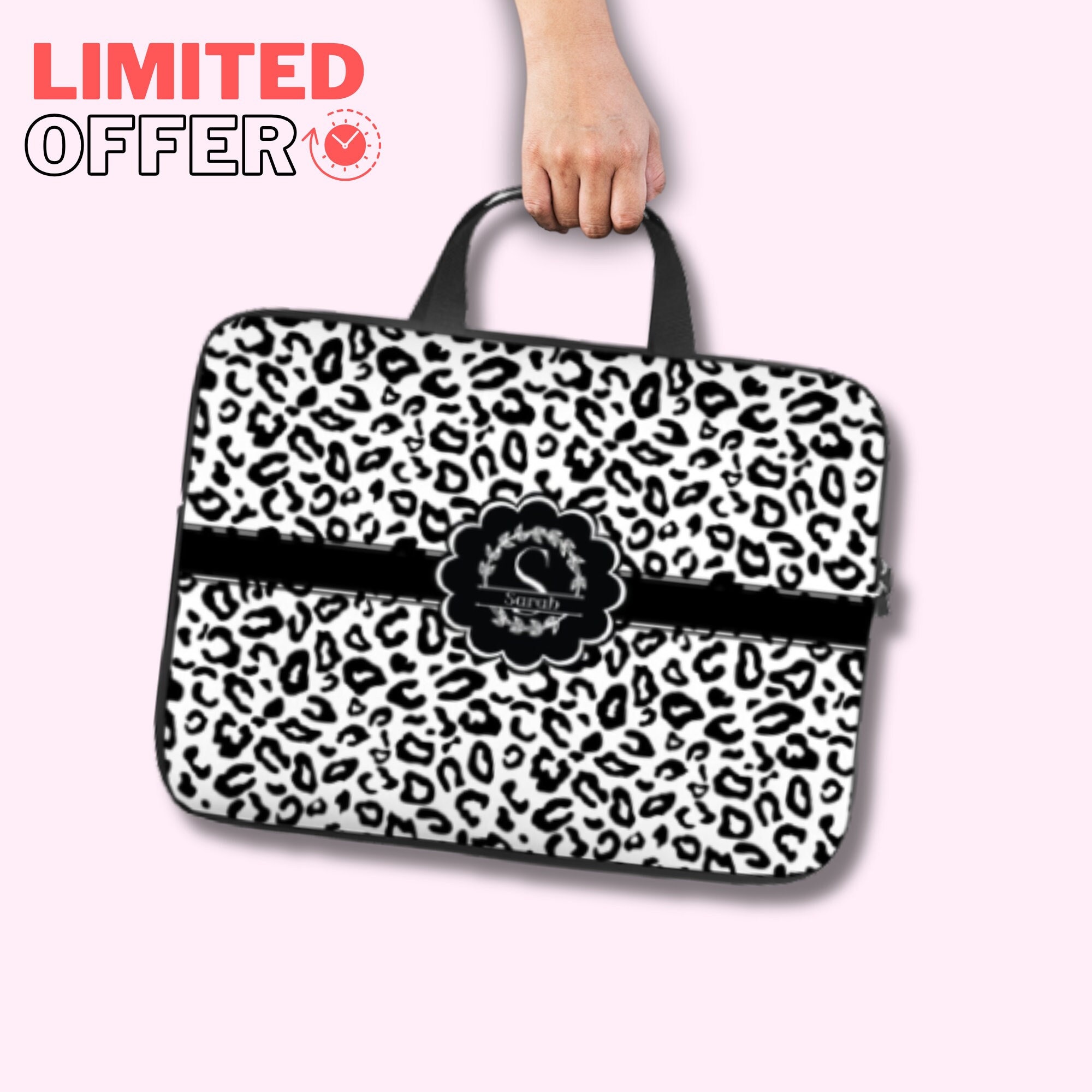 Monogram Leopard Print Laptop Sleeve Cheetah Black and White - Etsy