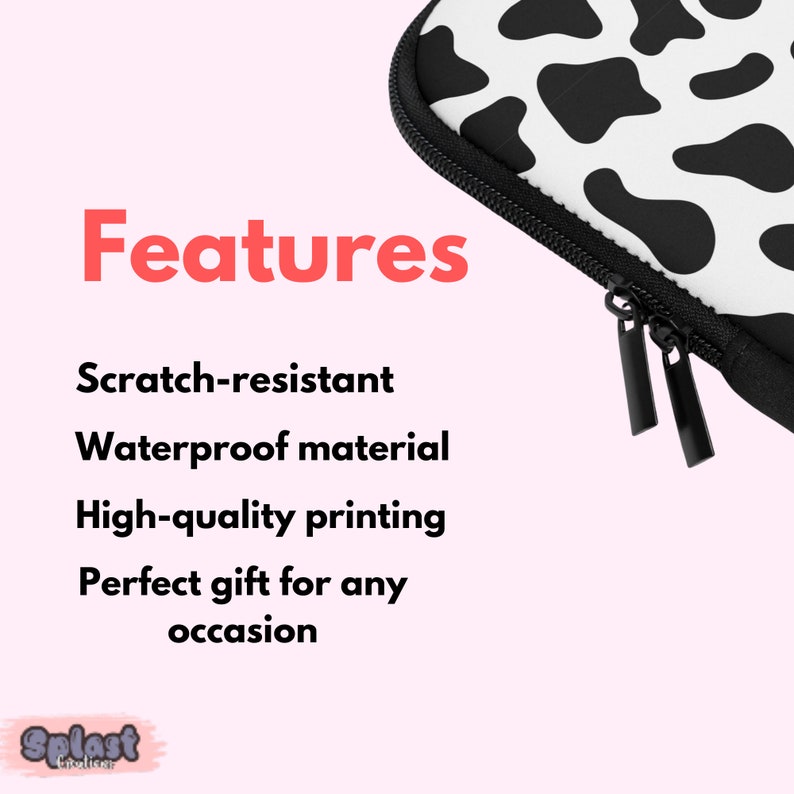 Personalized Cow Print Laptop Sleeve Monogram Case Pastel Pink With Cow ...