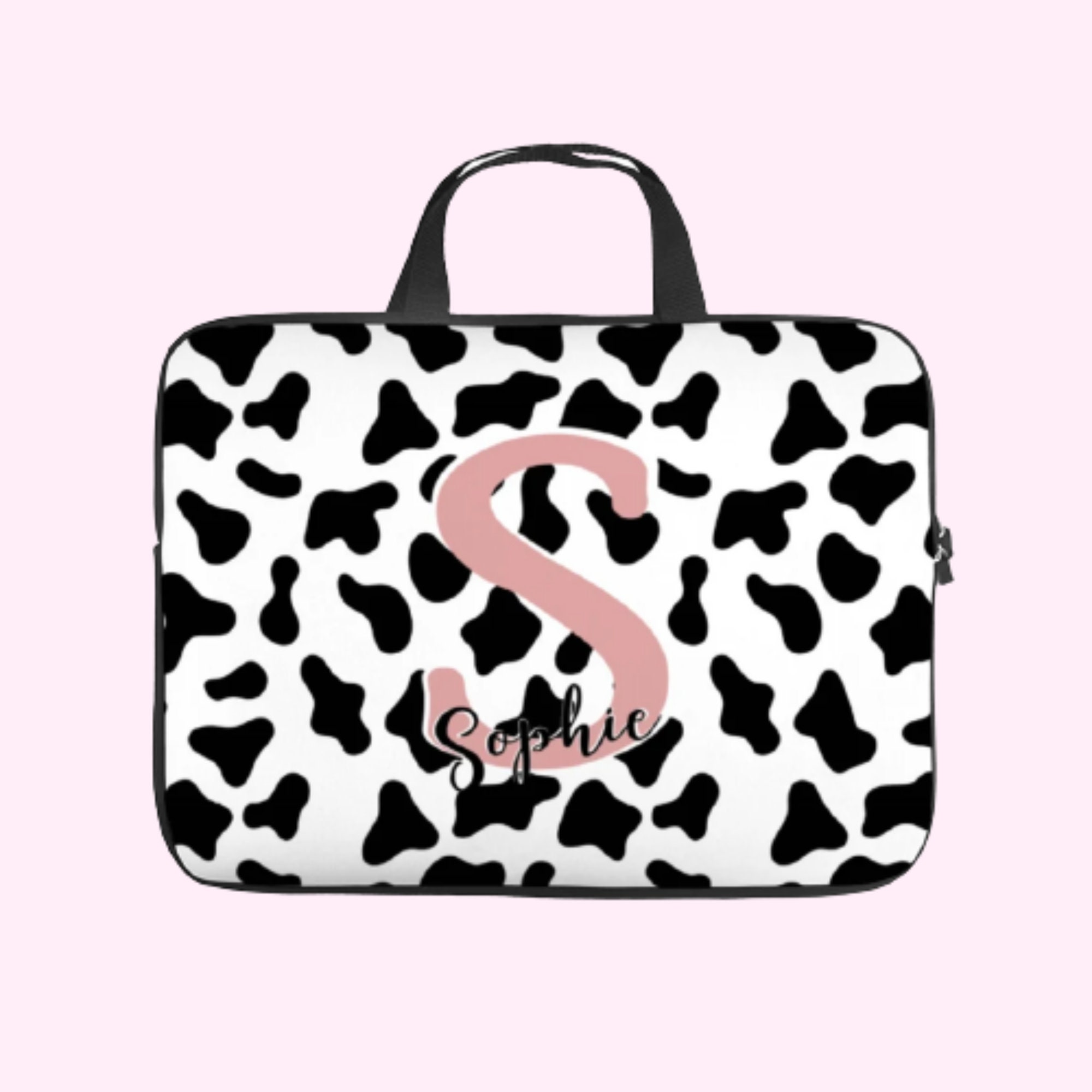 Personalized Cow Print Laptop Sleeve Monogram Case Pastel Pink With Cow ...