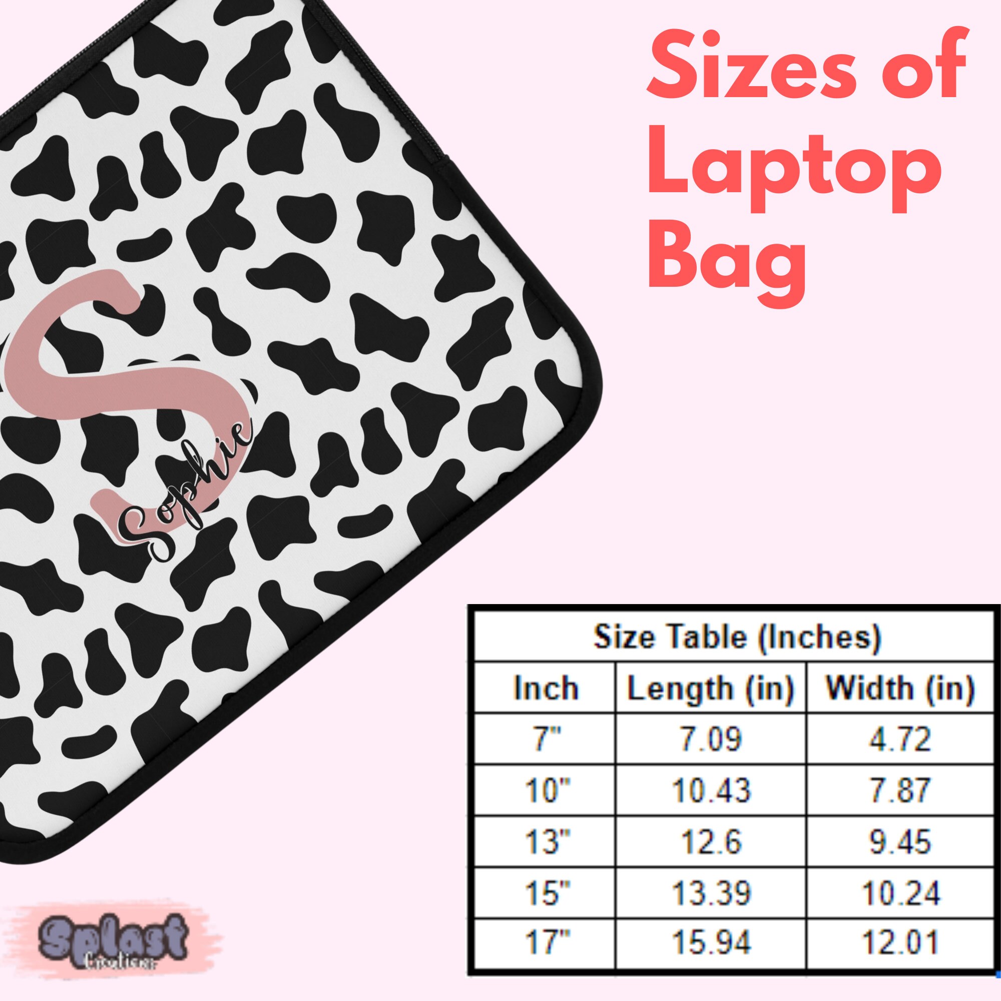 Personalized Cow Print Laptop Sleeve Monogram Case Pastel Pink With Cow ...