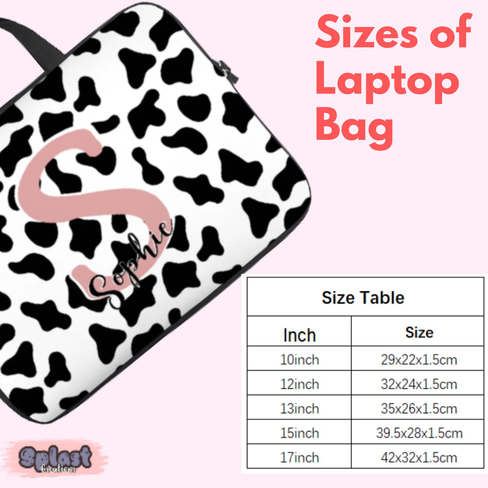 Personalized Cow Print Laptop Sleeve Monogram Case Pastel Pink With Cow ...