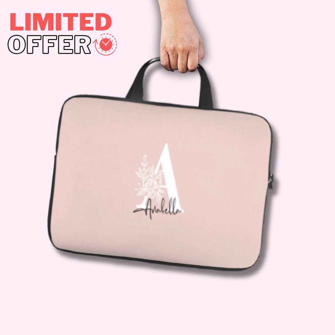 Custom Pastel Pink Floral Monogram Laptop Sleeve designer Bag MacBook ...