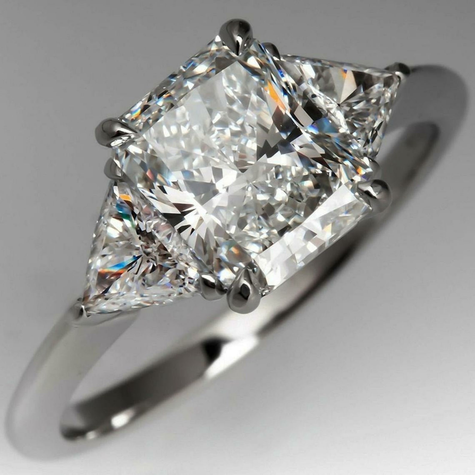 Radiant Cut Moissanite 3 Stone Solitaire Diamond Engagement Etsy