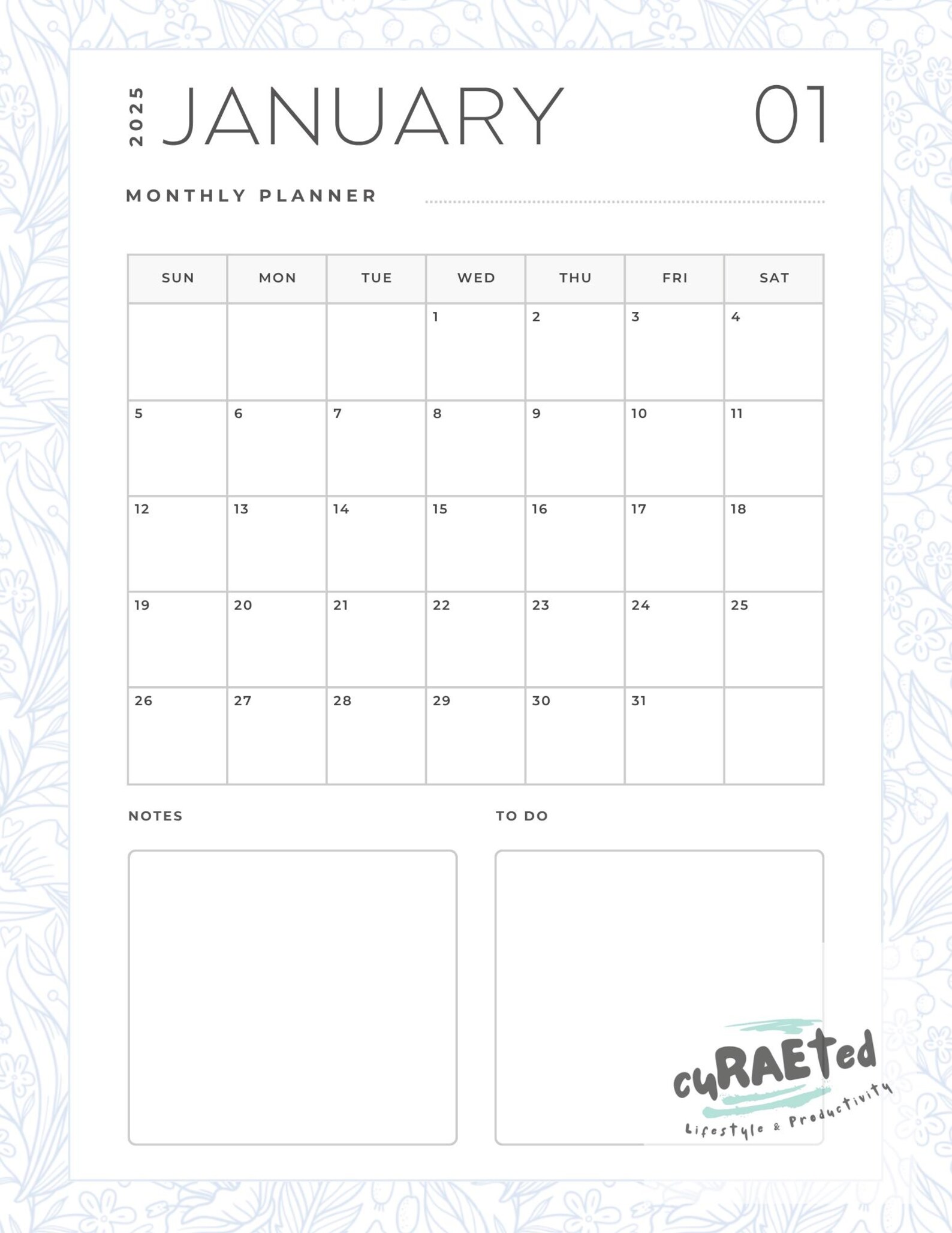 2025 Digital Monthly Calendar, Monthly Planner, Simple Planner for ...