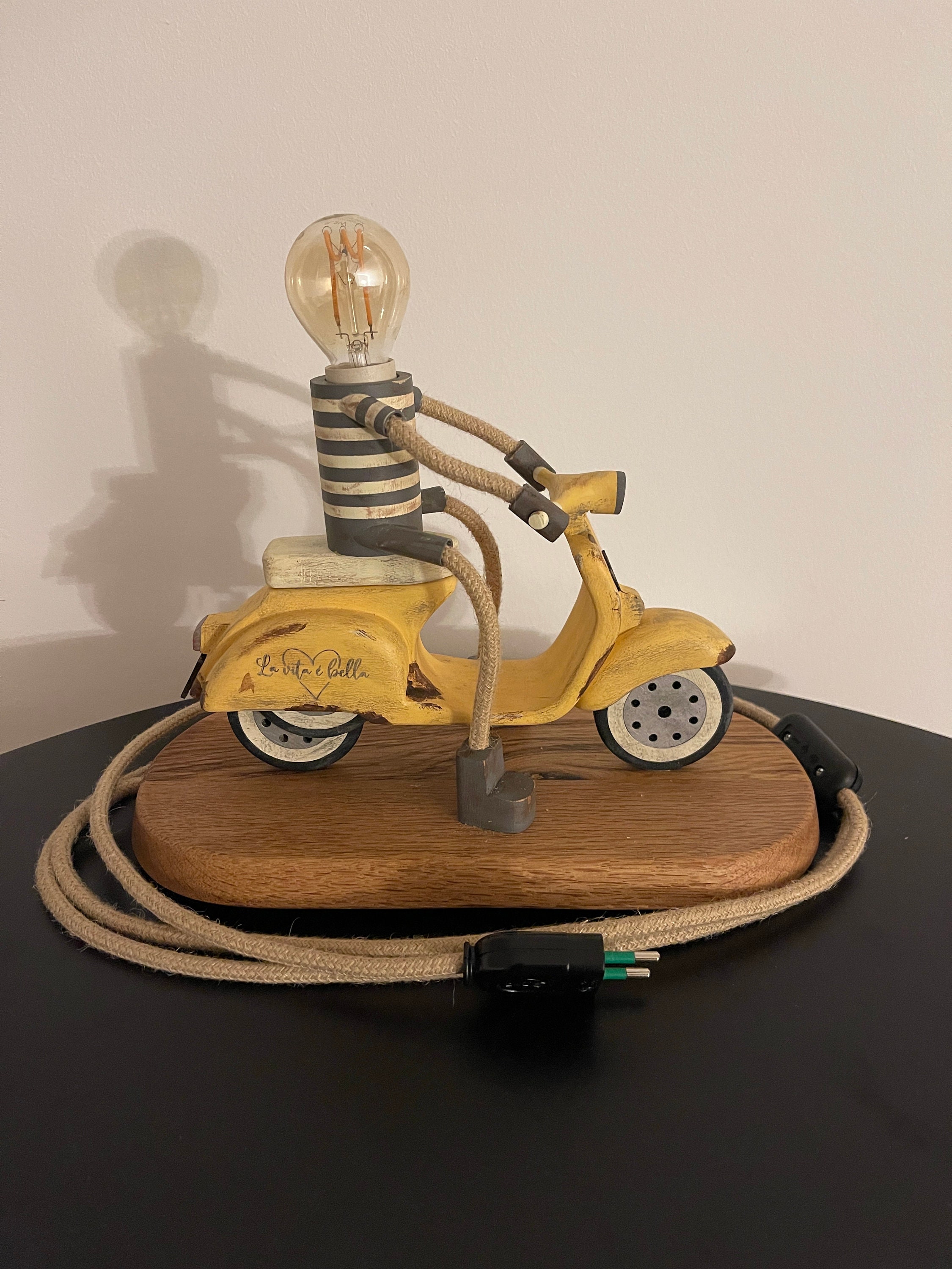 Vintage Wooden Yellow Vespa Table Lamp - Etsy