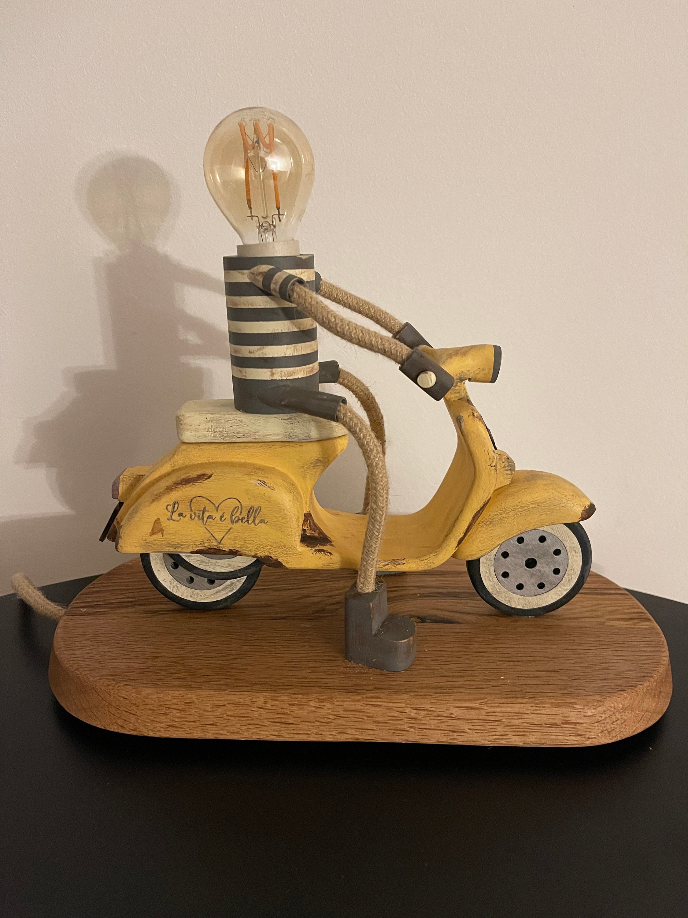 Vintage Wooden Yellow Vespa Table Lamp - Etsy