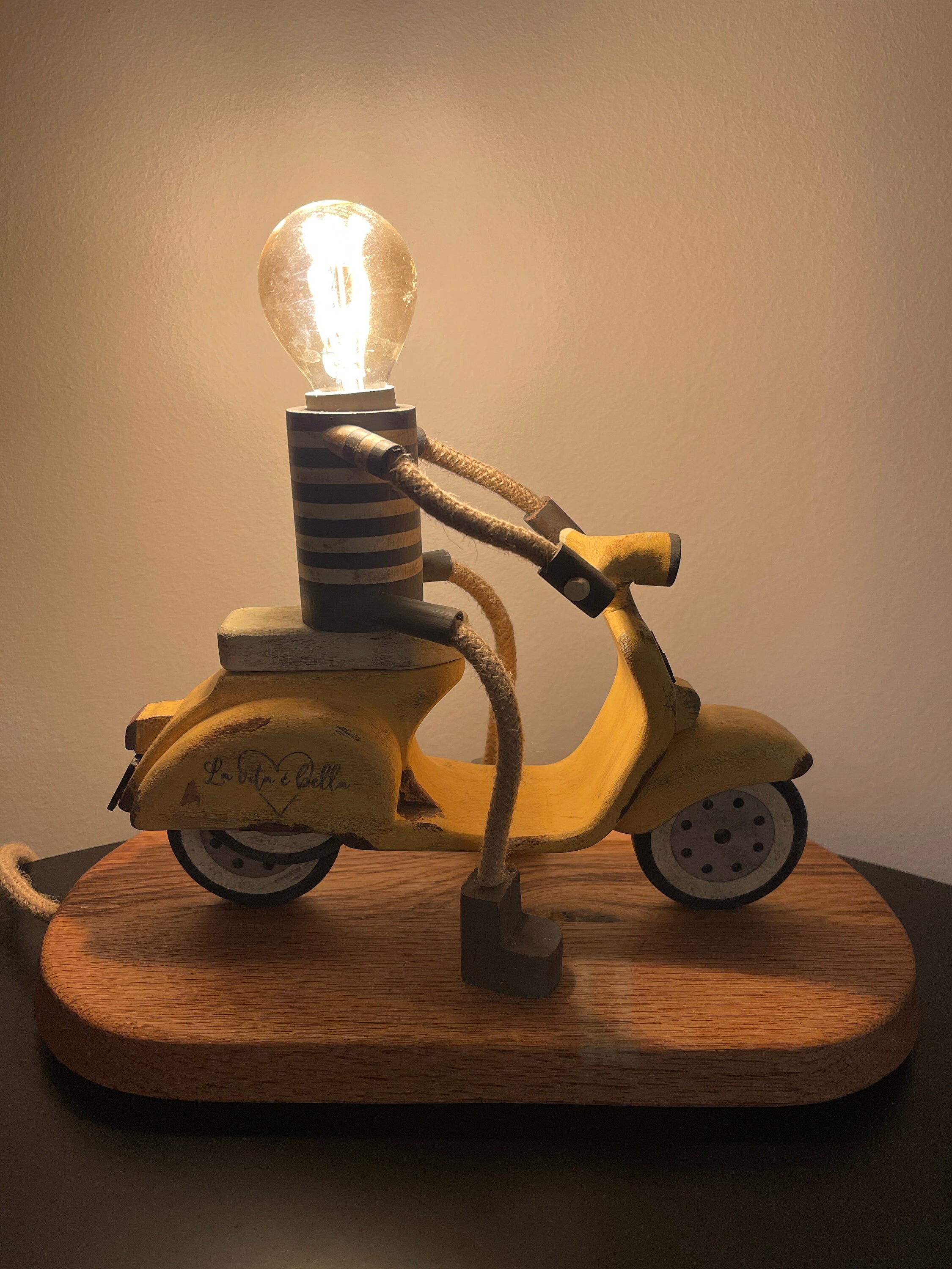 Vintage Wooden Yellow Vespa Table Lamp - Etsy