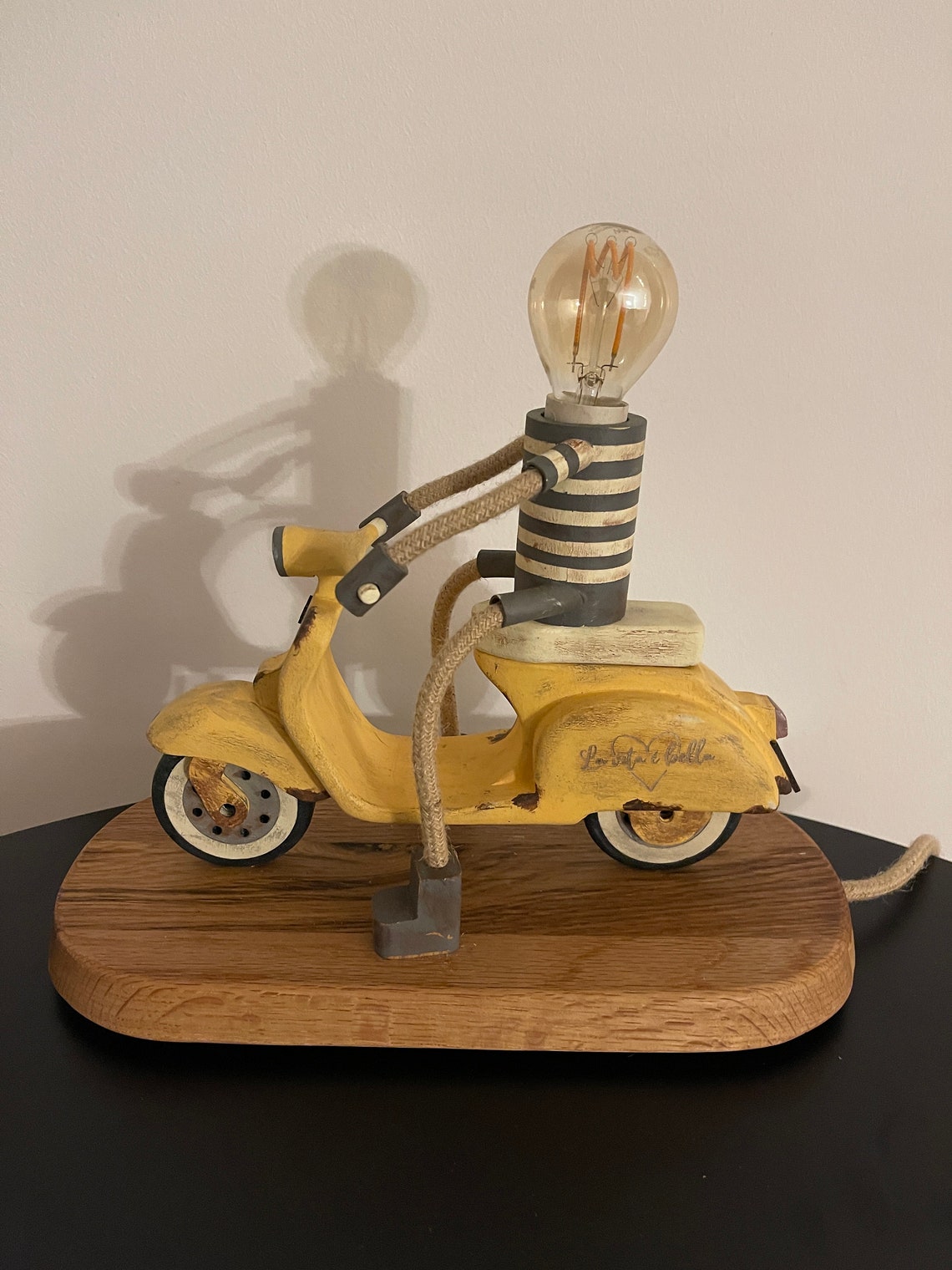 Vintage Wooden Yellow Vespa Table Lamp - Etsy
