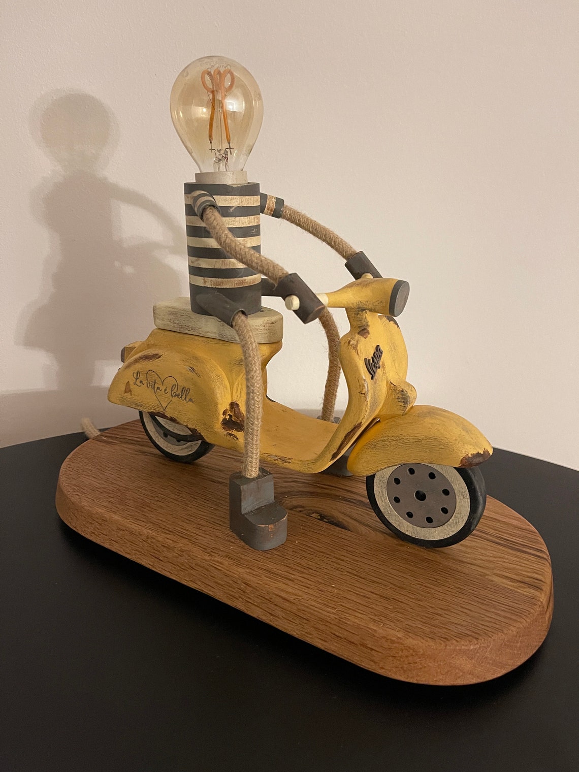 Vintage Wooden Yellow Vespa Table Lamp - Etsy