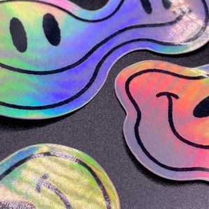 Holographic Sticker Pack Stretched Smiley Face Trippy - Etsy
