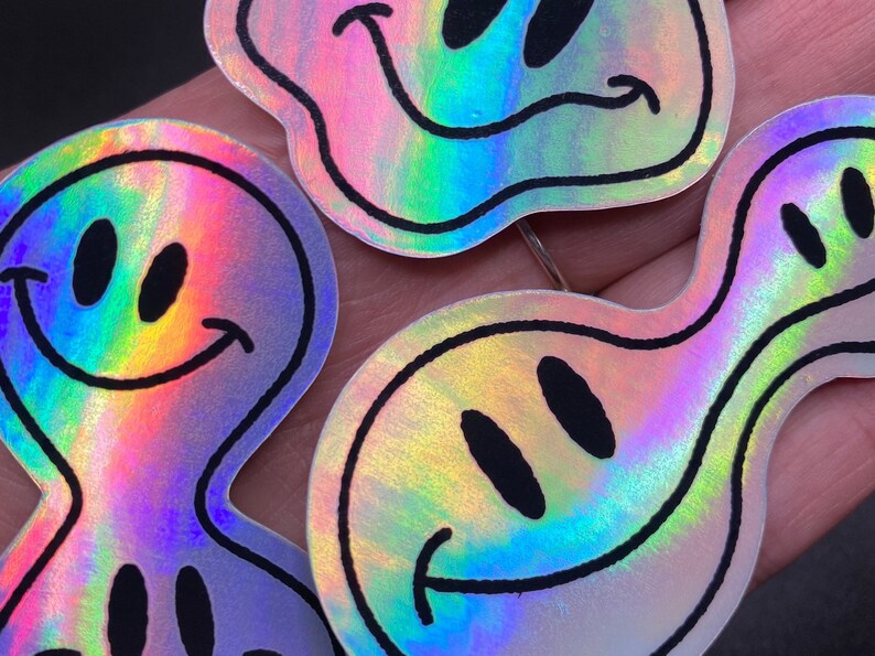 Holographic Sticker Pack Stretched Smiley Face Trippy - Etsy