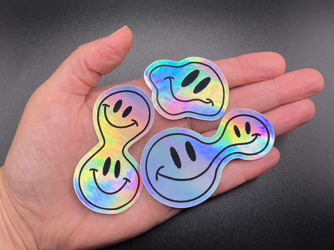 Holographic Sticker Pack Stretched Smiley Face Trippy - Etsy