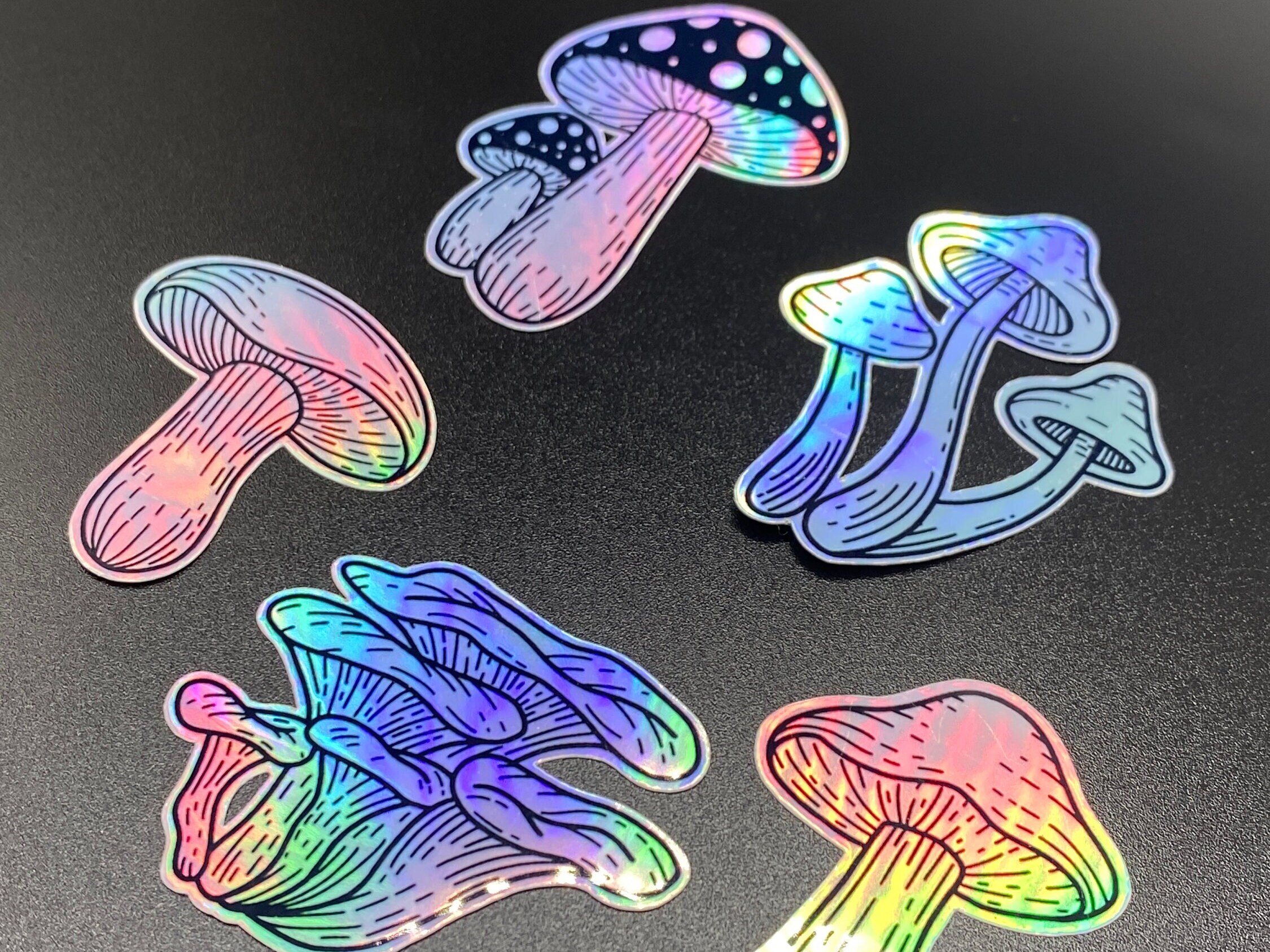 Holographic Mushroom Vinyl Sticker Set Trippy Stickers - Etsy