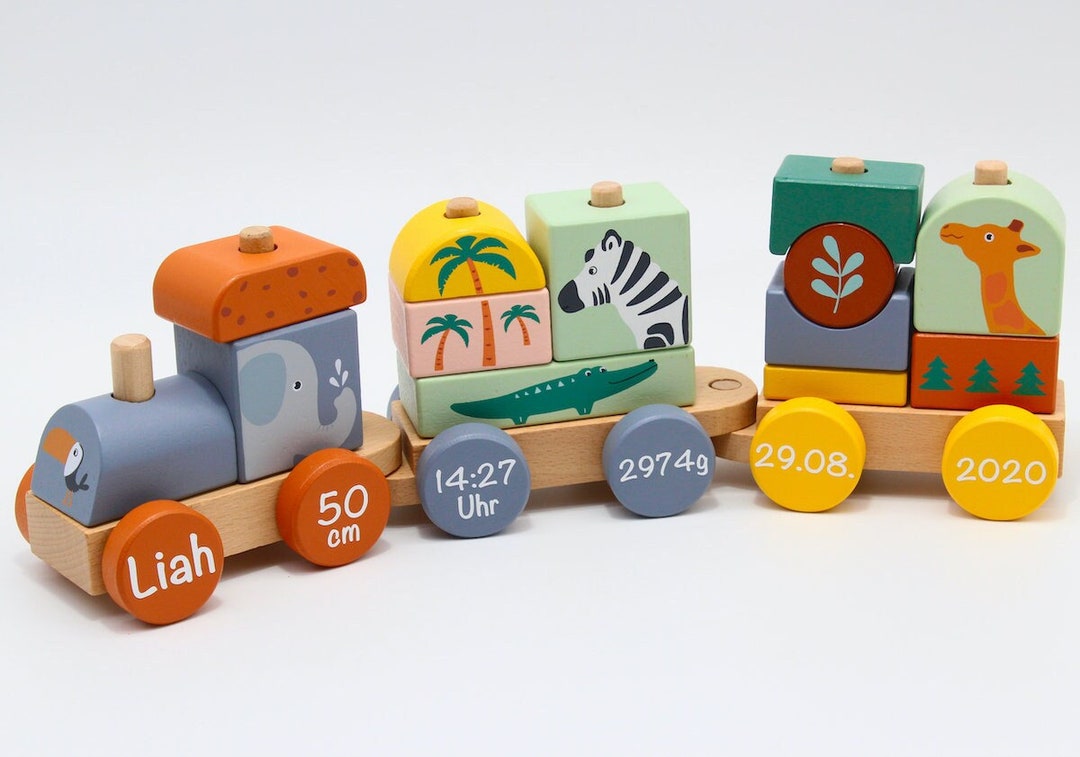 Safari Animal Train Railway Wooden Train Personalized With - Etsy