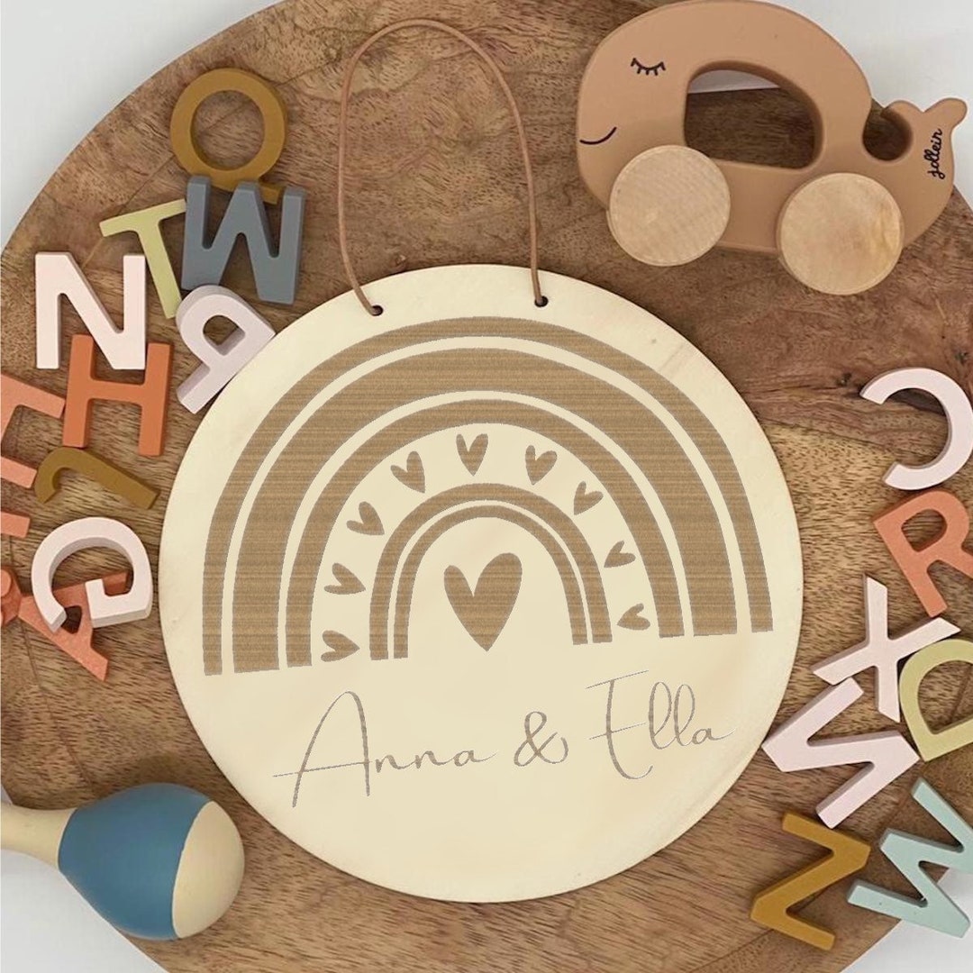 16 Cm Diameter Name Plate Wooden Sign Door Sign Rainbow Motif ...