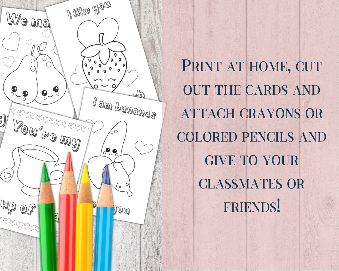 Printable Food Valentine's Coloring Card, Classroom Valentine Exchange ...
