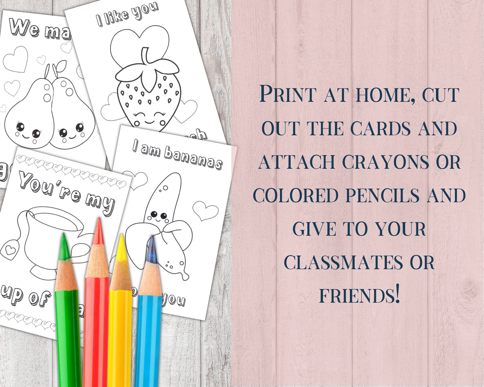 Printable Food Valentine's Coloring Card, Classroom Valentine Exchange ...