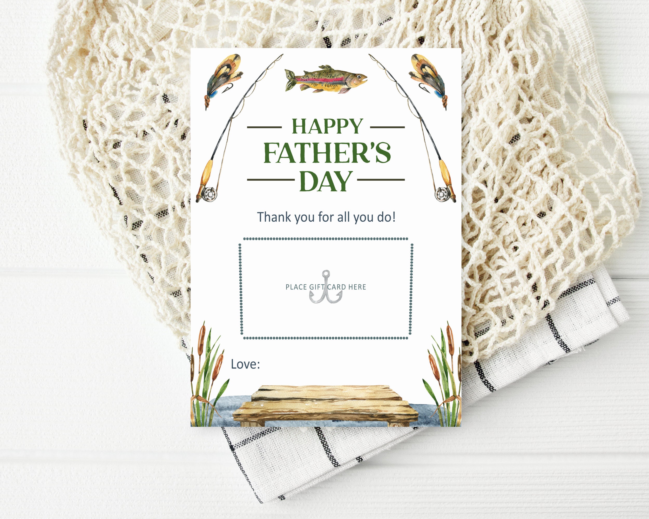 Fathers Day Watercolor Fishing Printable Gift Card Holder - Etsy