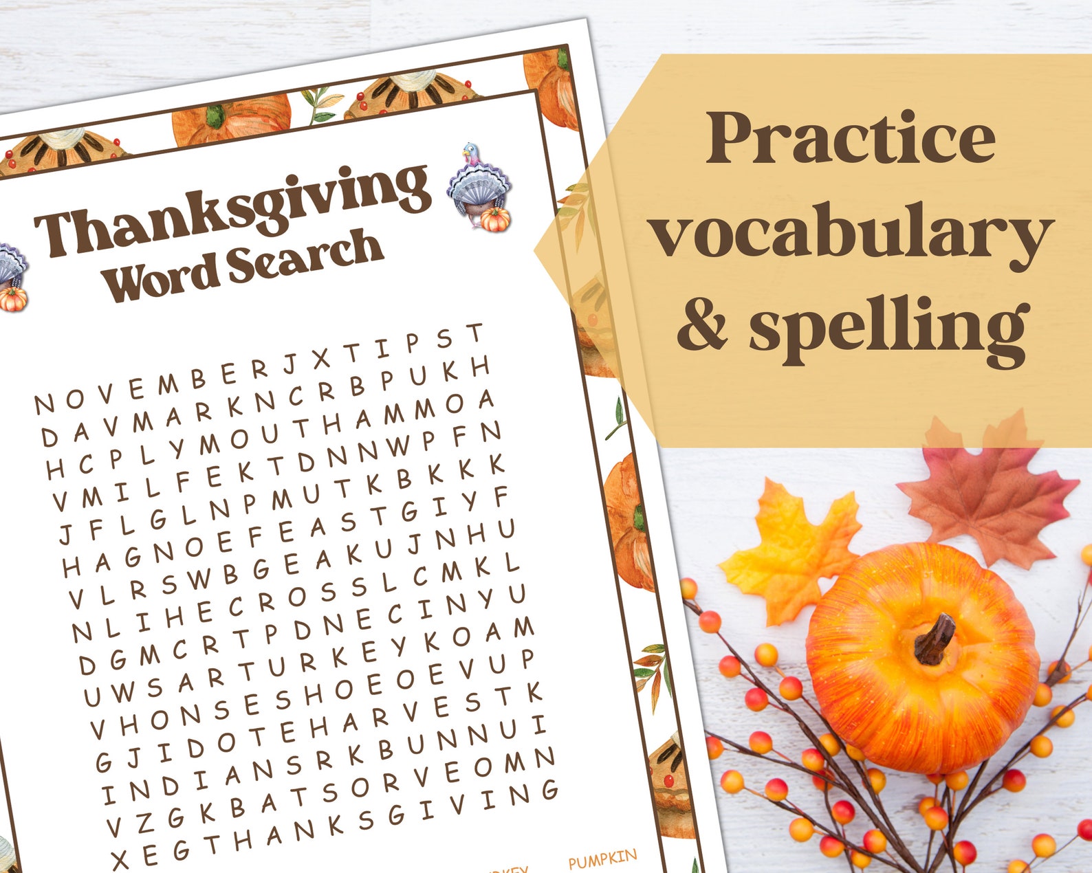 Thanksgiving Word Search Printable Family and Classroom Game - Etsy