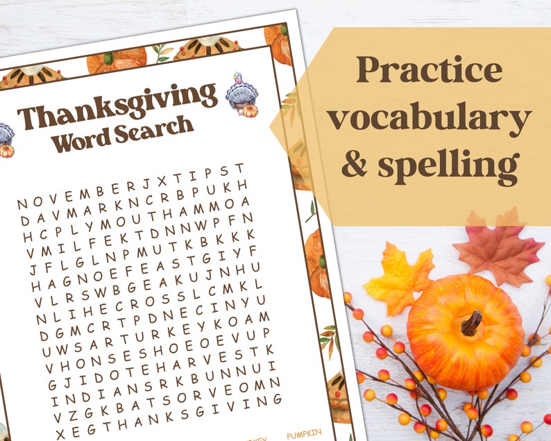 Thanksgiving Word Search Printable Family and Classroom Game - Etsy