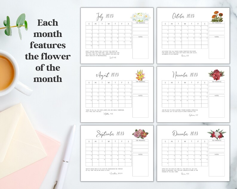 2023 Bible Verse Watercolor Floral Calendar Printable - Etsy