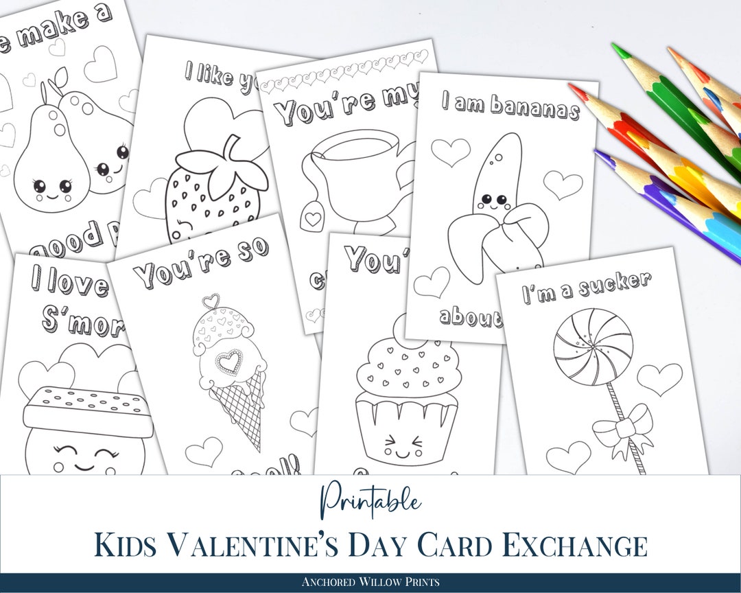 Printable Food Valentine's Coloring Card, Classroom Valentine Exchange ...