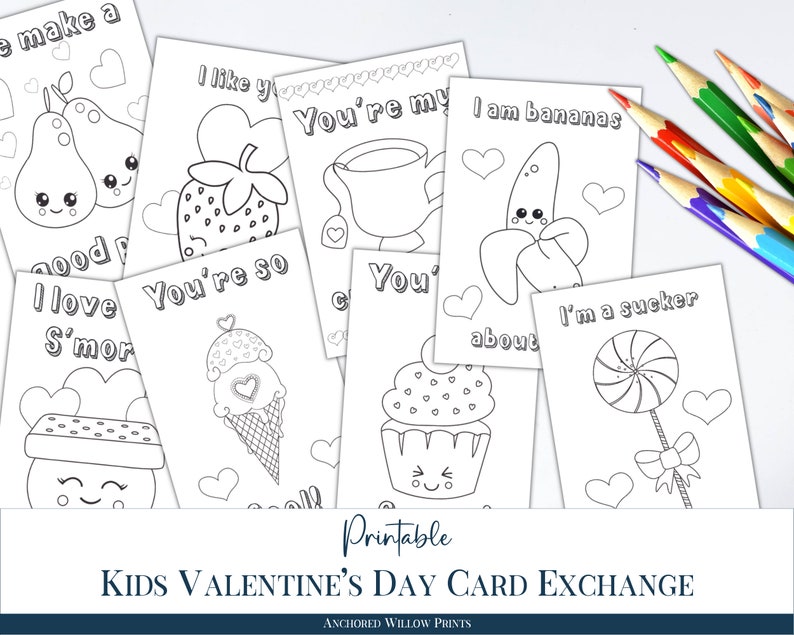 Printable Food Valentine's Coloring Card, Classroom Valentine Exchange ...