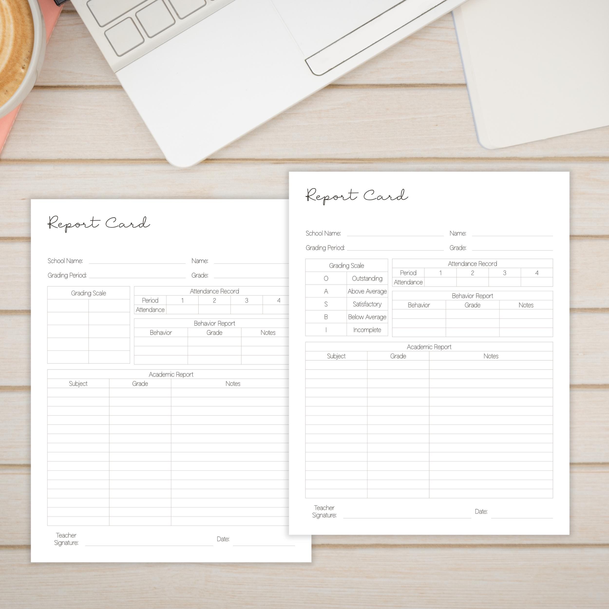 Homeschool Report Card Printable With 3 Grading Scales, Progress Report ...