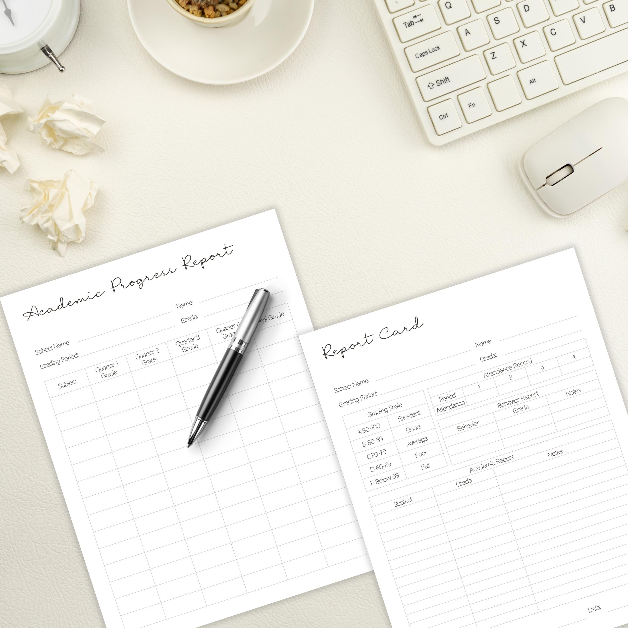 Homeschool Report Card Printable With 3 Grading Scales, Progress Report ...