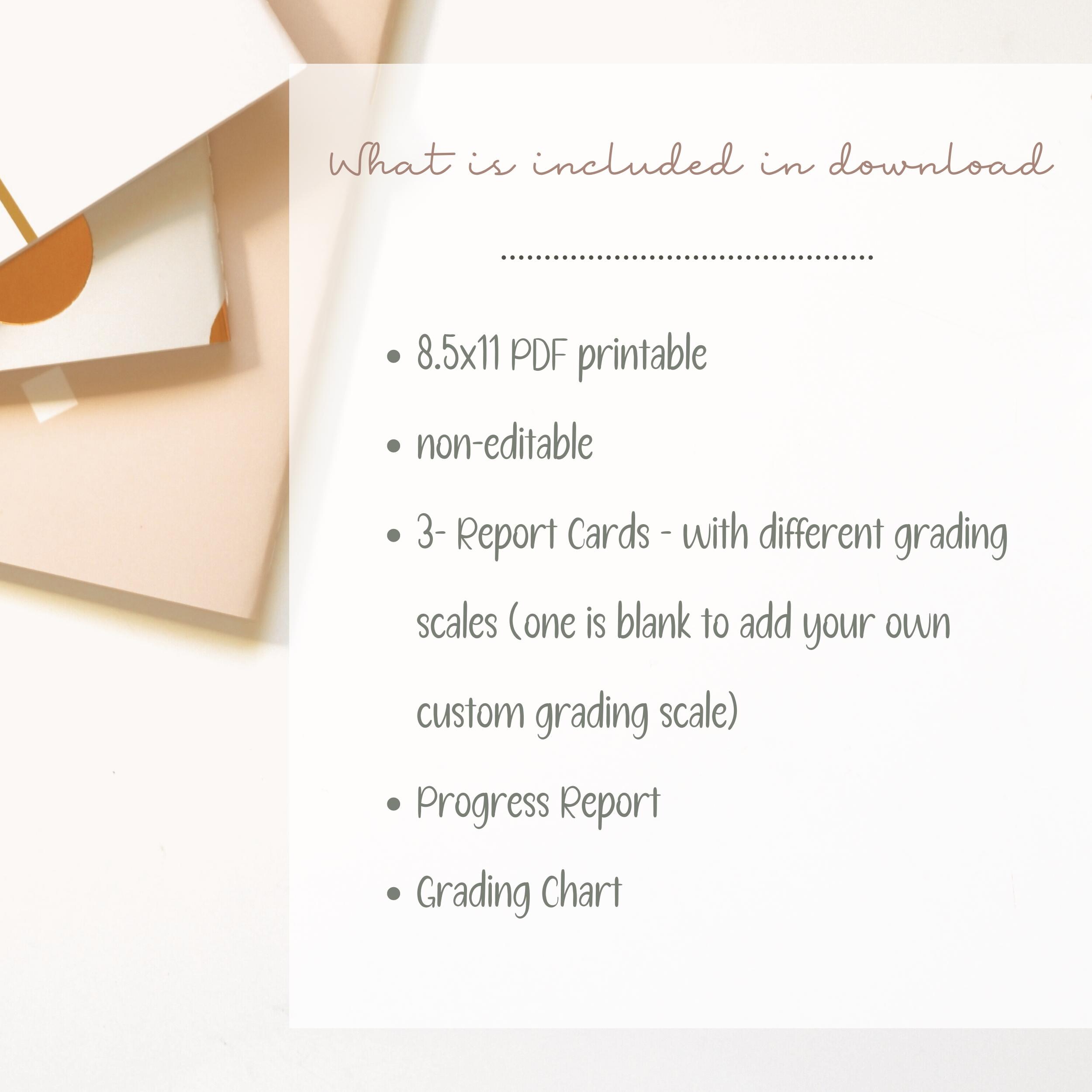 Homeschool Report Card Printable With 3 Grading Scales, Progress Report ...