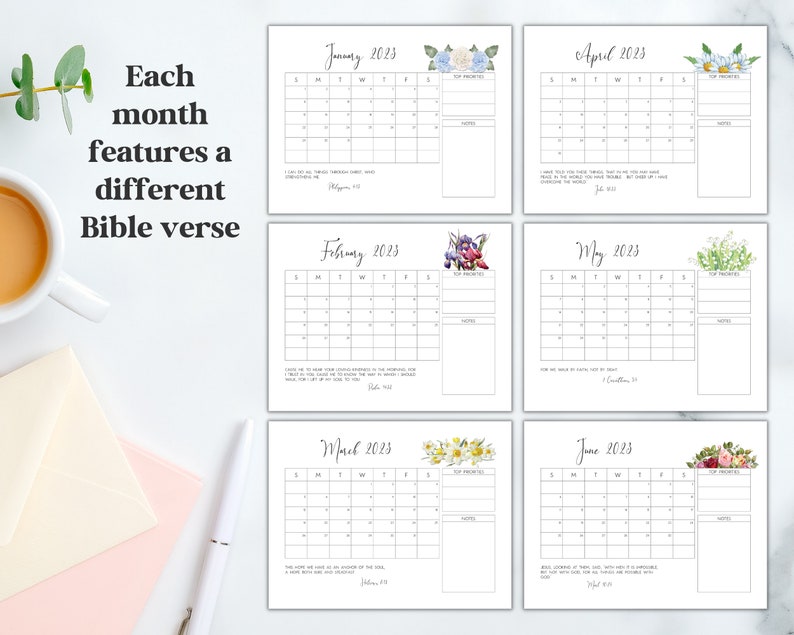 2023 Bible Verse Watercolor Floral Calendar Printable - Etsy