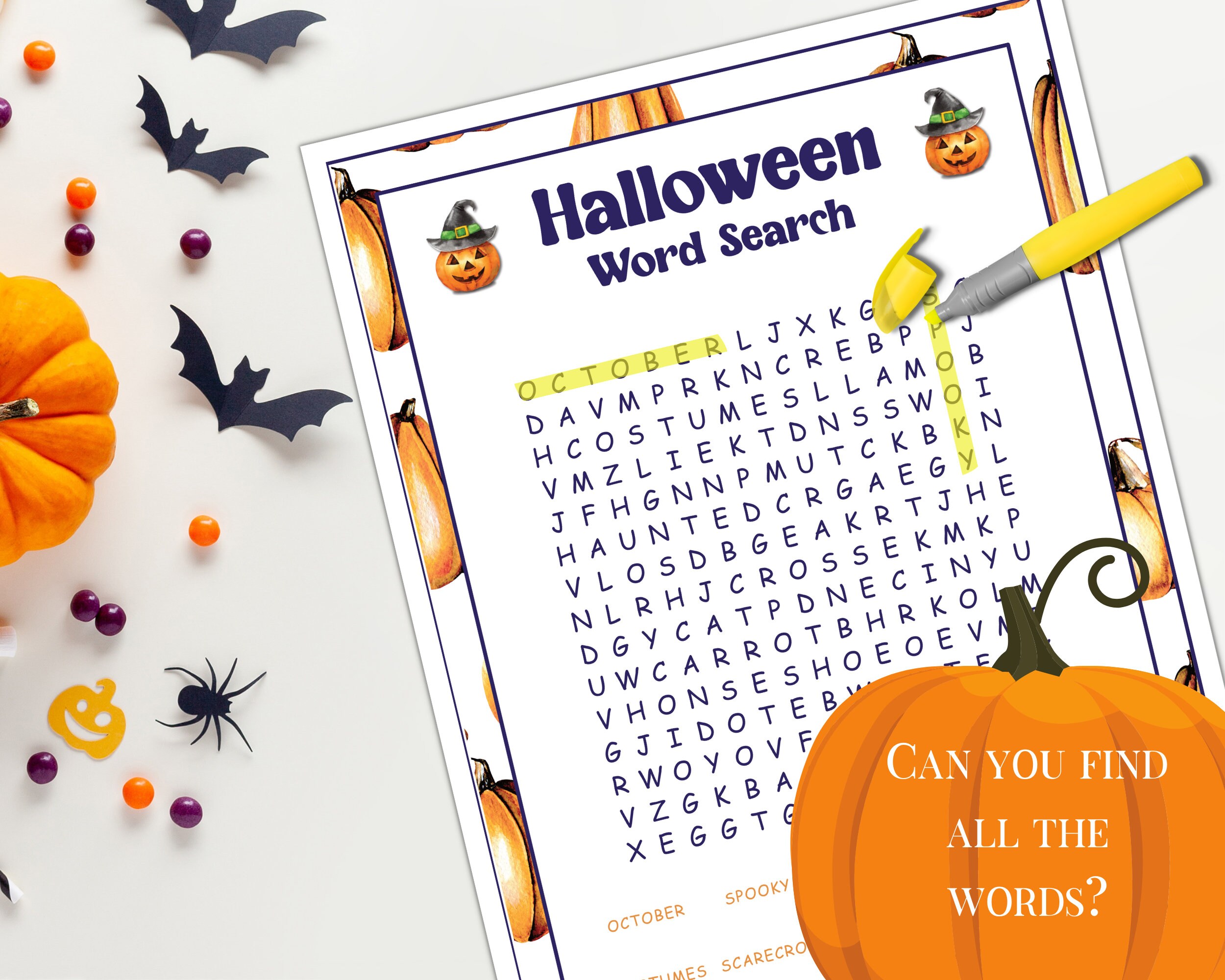 Halloween Word Search Printable Family and Classroom Game - Etsy