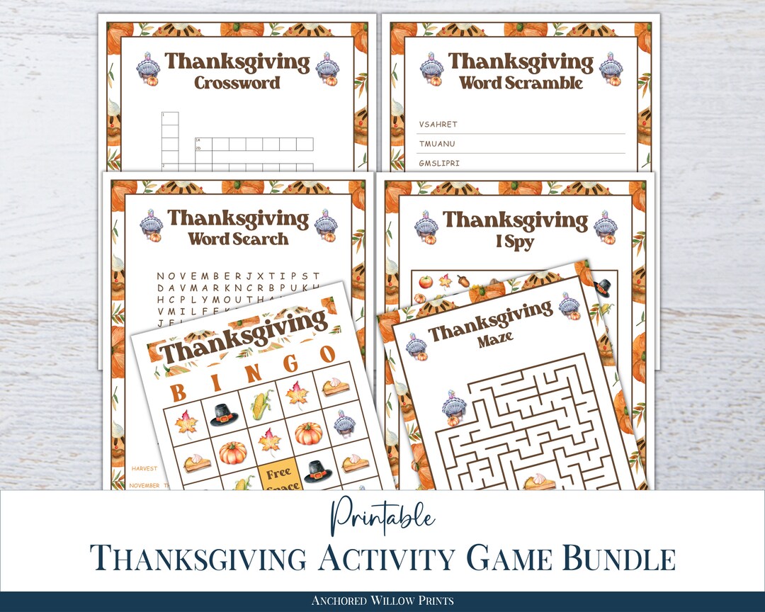Thanksgiving Game and Activity Bundle, 6 Printable Family and Classroom ...