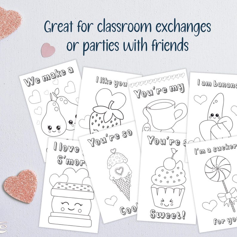 Printable Food Valentine's Coloring Card, Classroom Valentine Exchange ...
