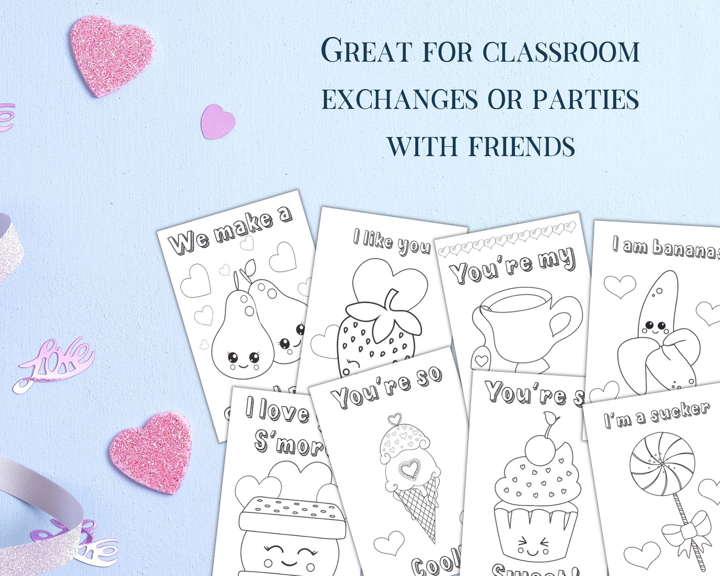 Printable Food Valentine's Coloring Card, Classroom Valentine Exchange ...