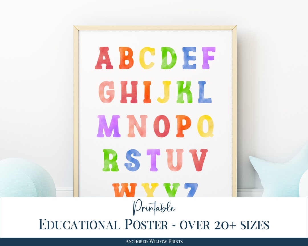 Alphabet Watercolor Educational Poster, Homeschool Wall Art, Playroom ...