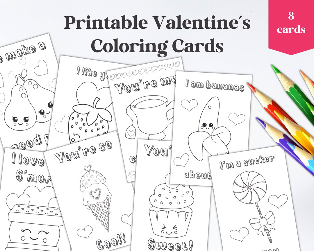 Printable Food Valentine's Coloring Card Classroom - Etsy