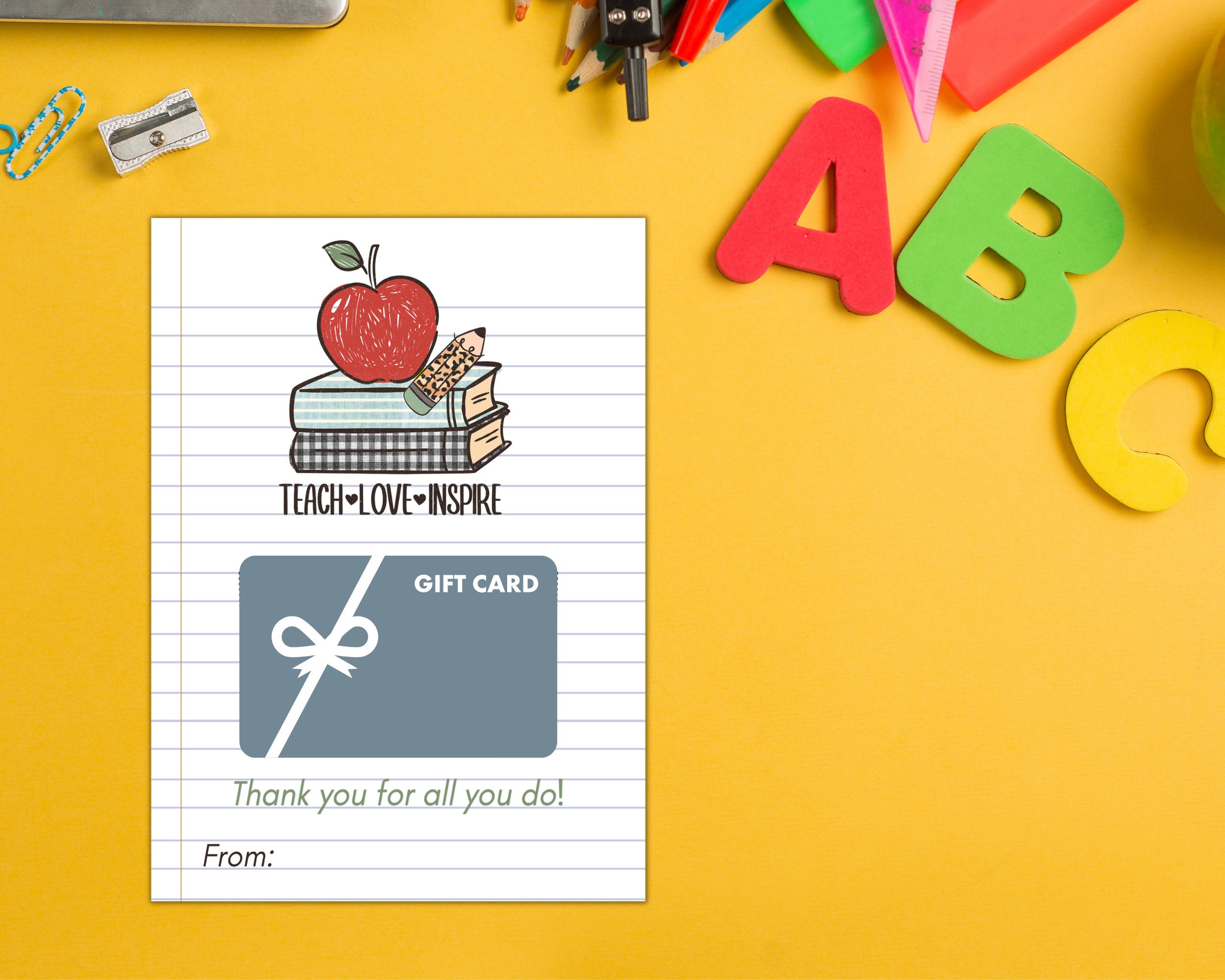 Teach Love Inspire Printable Gift Card Holder Teacher - Etsy