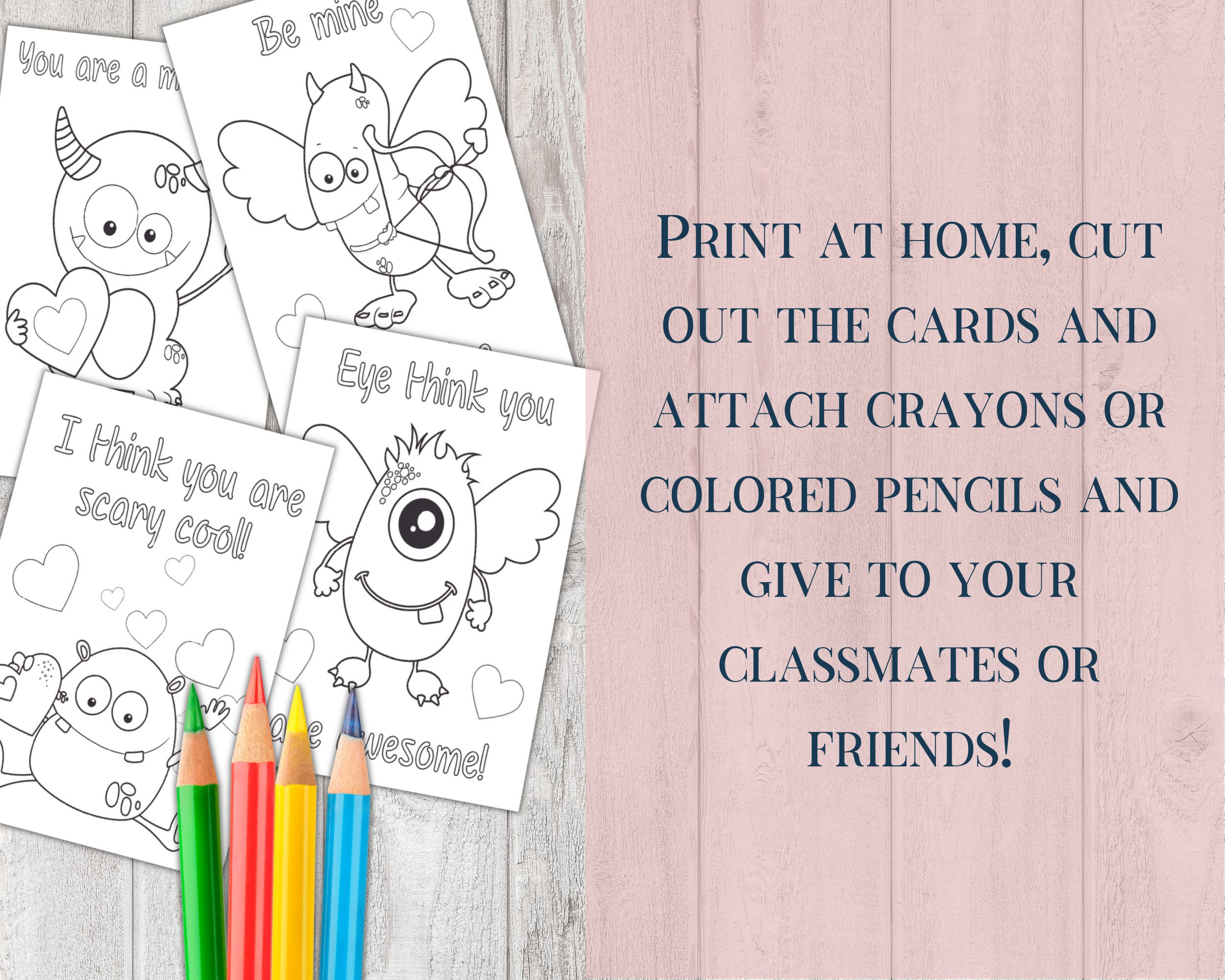 Printable Monster Valentine's Coloring Card, Classroom Valentine ...