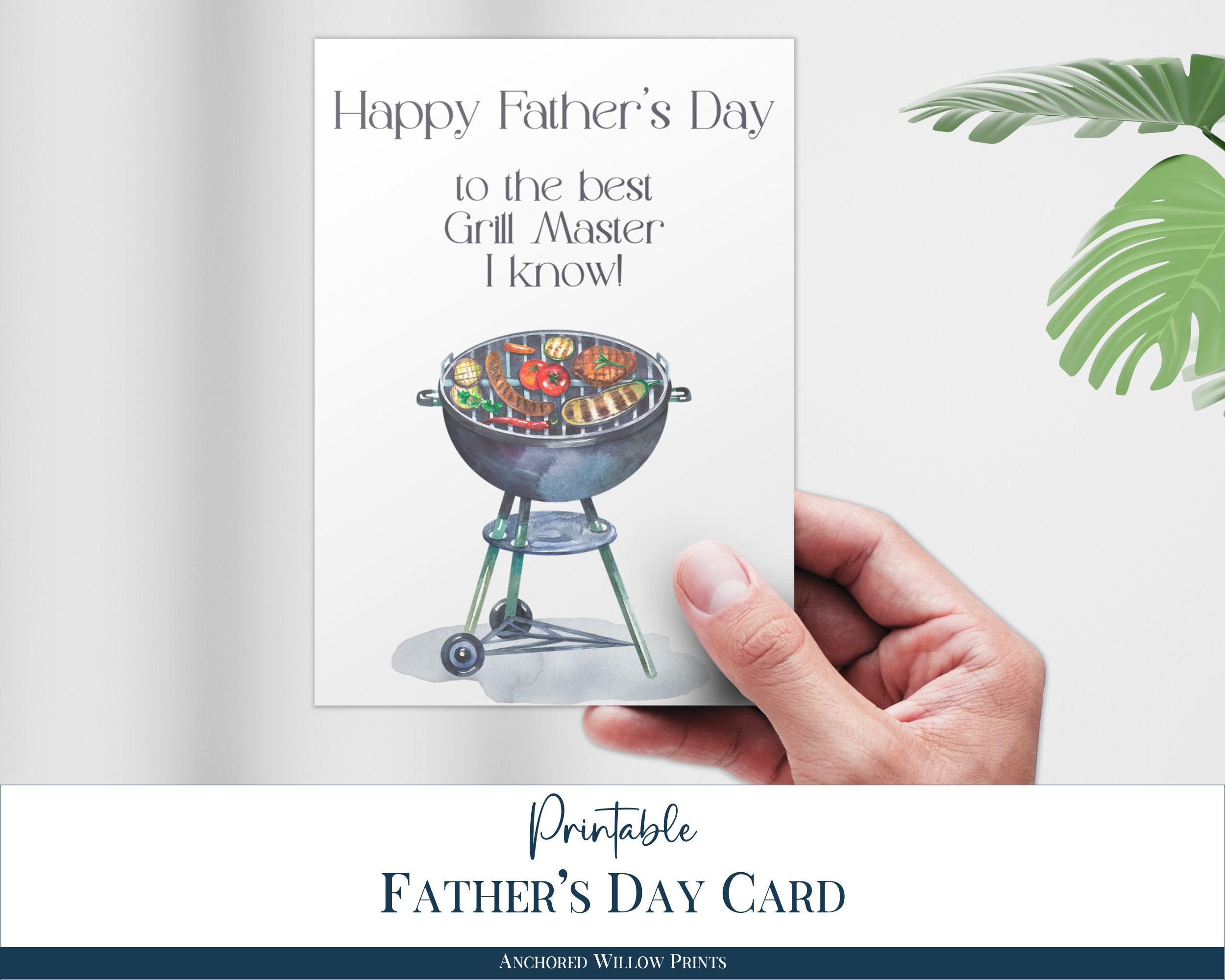 Happy Fathers Day Grill Master Printable Card, Featuring a Watercolor ...