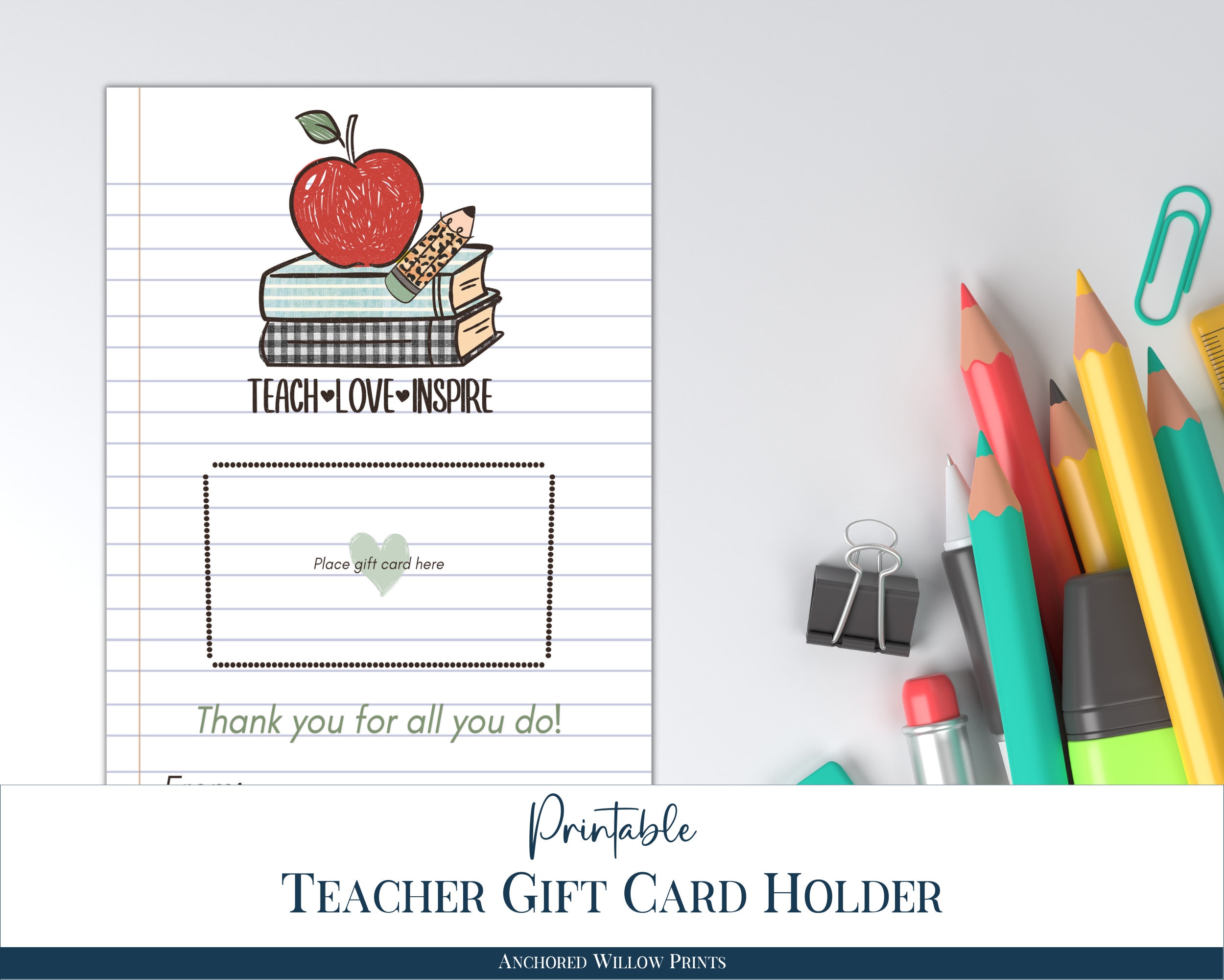 Teach Love Inspire Printable Gift Card Holder Teacher - Etsy