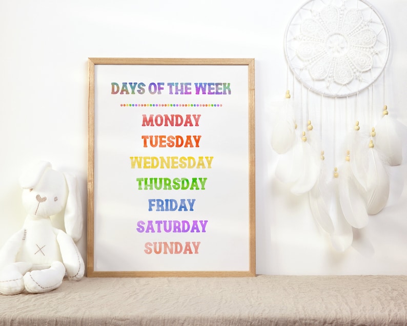 Days of the Week Watercolor Educational Poster Homeschool - Etsy