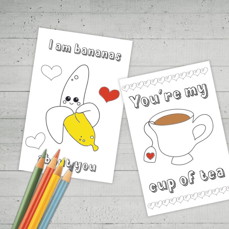 Printable Food Valentine's Coloring Card, Classroom Valentine Exchange ...