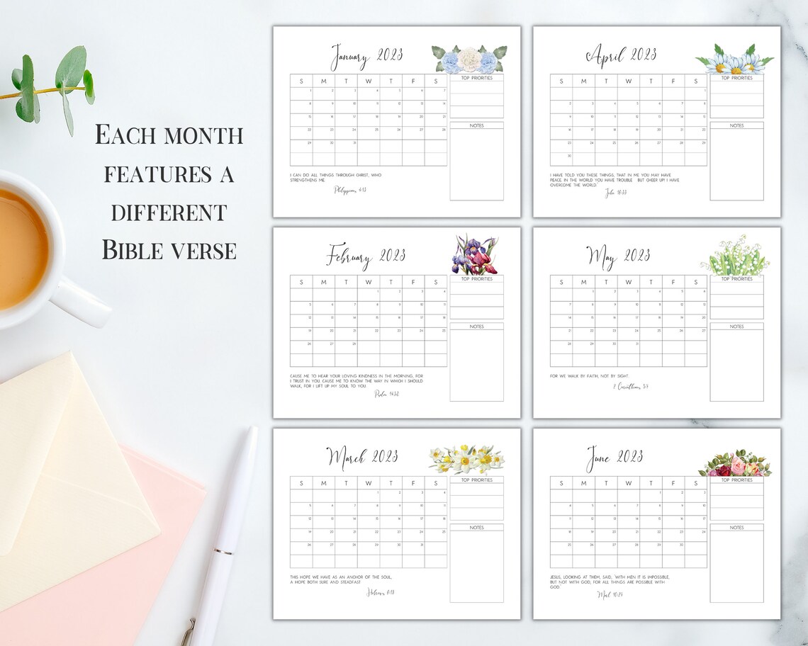 2023 Bible Verse Watercolor Floral Calendar (Instant Download) - Etsy