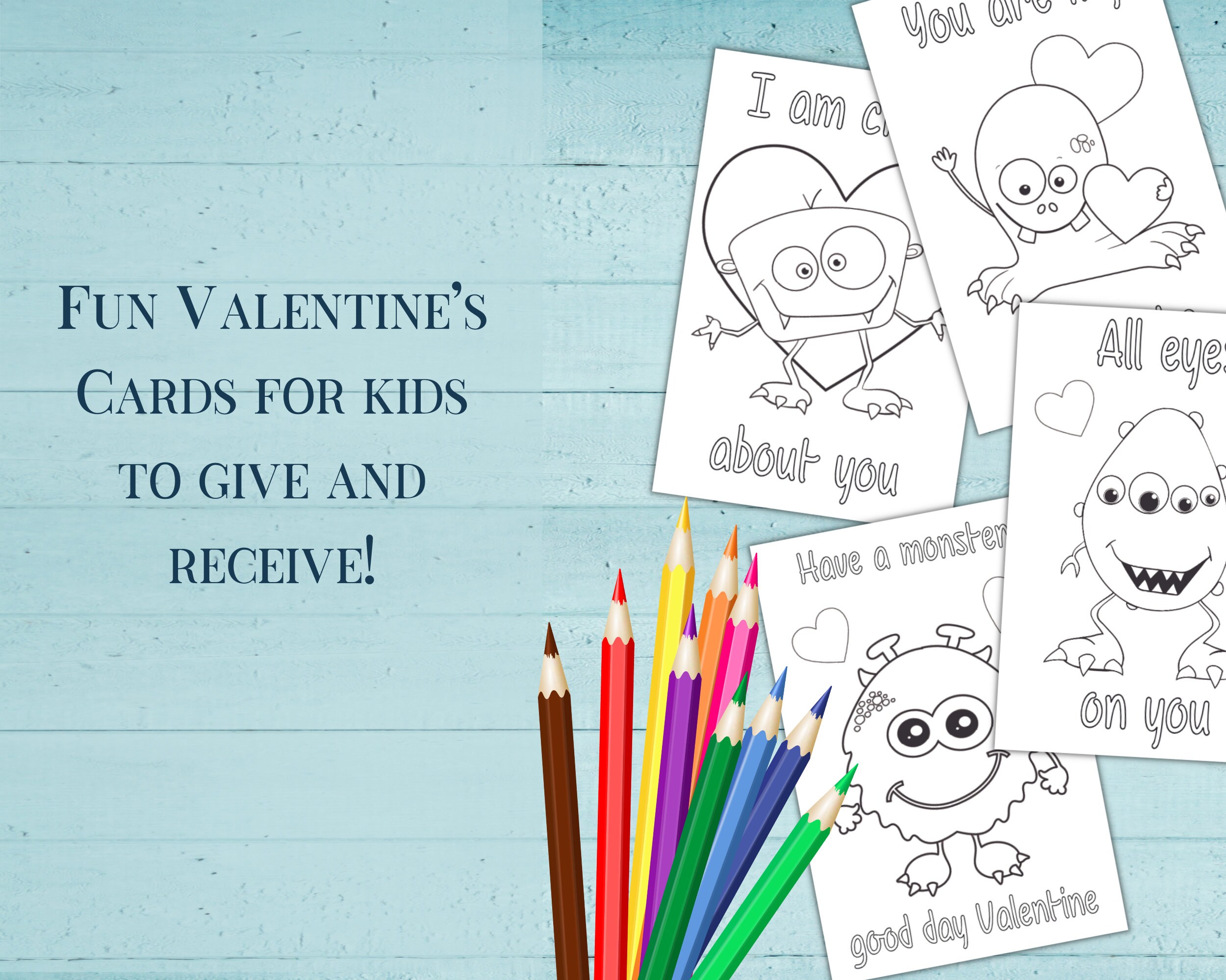 Printable Monster Valentine's Coloring Card, Classroom Valentine ...